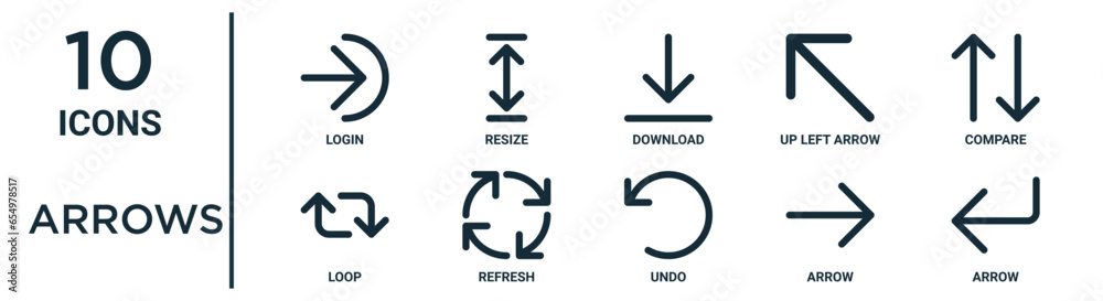 arrows outline icon set such as thin line login, download, compare ...