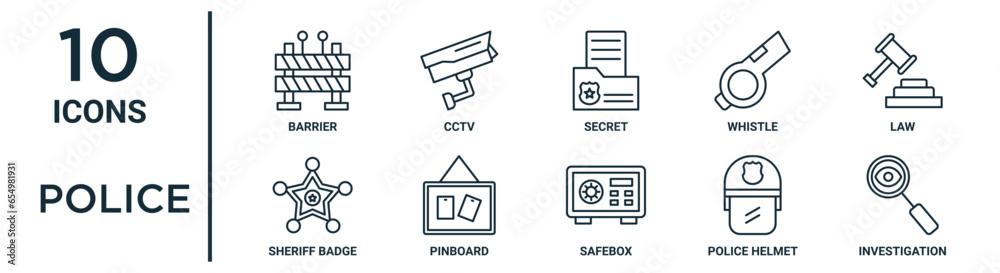 police outline icon set such as thin line barrier, secret, law ...