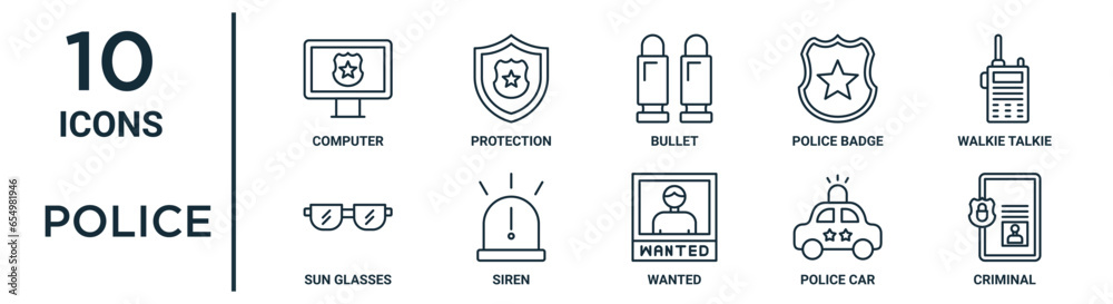 police outline icon set such as thin line computer, bullet, walkie ...
