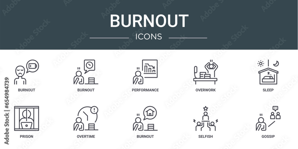 set of 10 outline web burnout icons such as burnout, burnout ...
