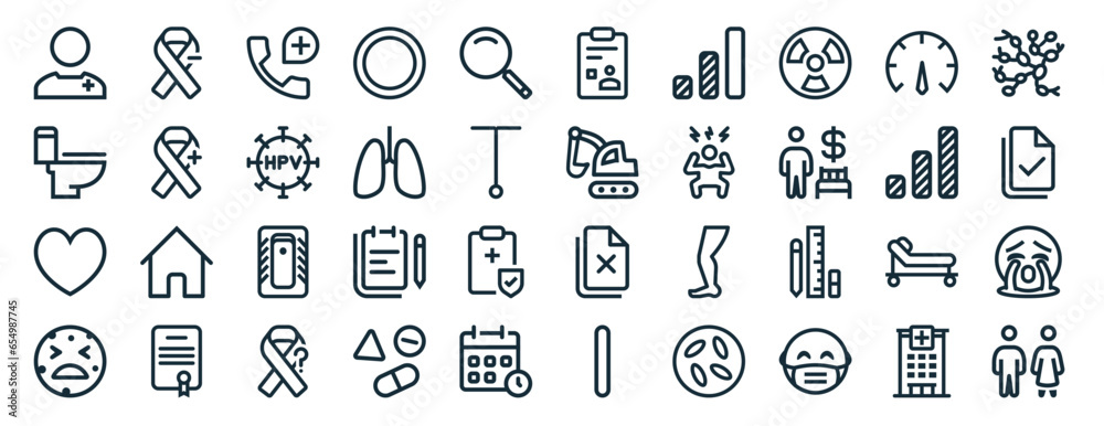 set of 40 outline web health icons such as hiv, data, heart, measles ...