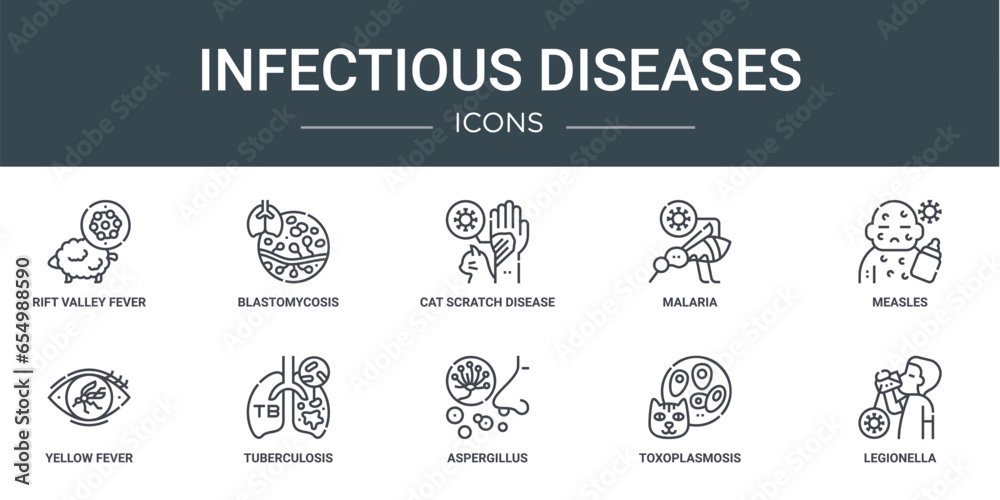 set of 10 outline web infectious diseases icons such as rift valley ...