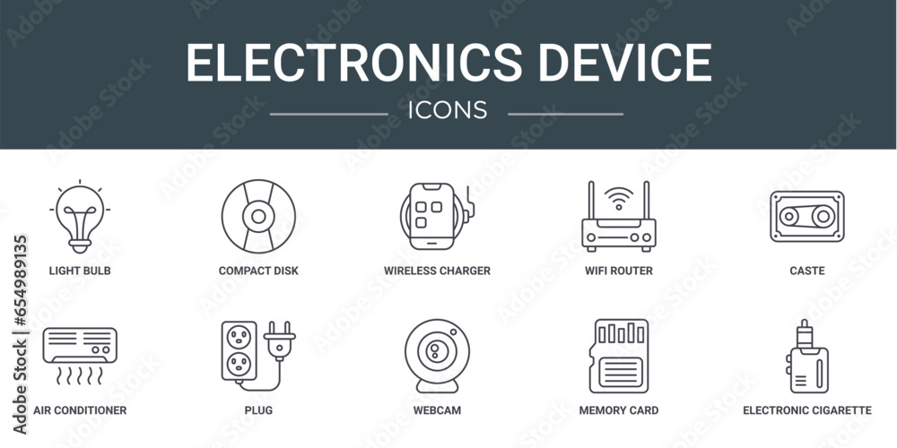 set of 10 outline web electronics device icons such as light bulb ...
