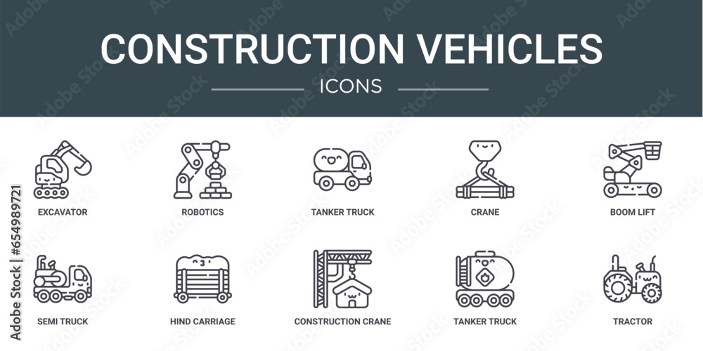 set of 10 outline web construction vehicles icons such as excavator ...