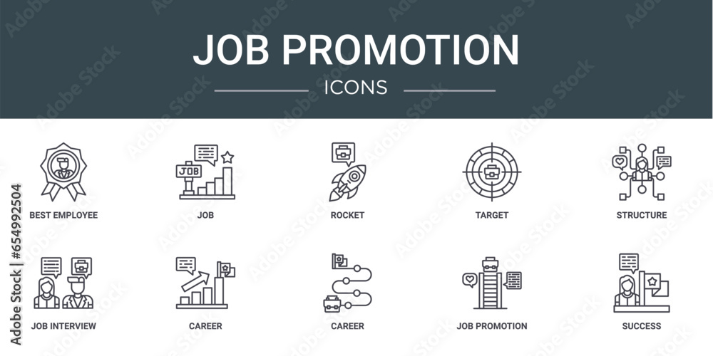 set of 10 outline web job promotion icons such as best employee, job ...