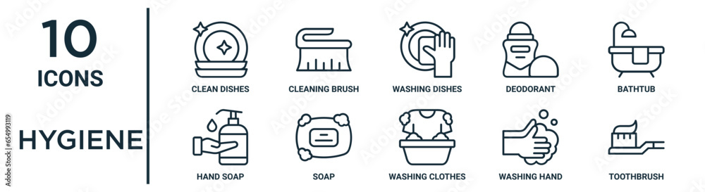 Vetor de hygiene outline icon set such as thin line clean dishes ...