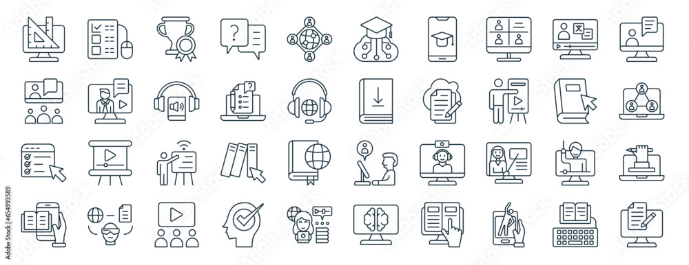 set of 40 outline web online learning icons such as online, online ...