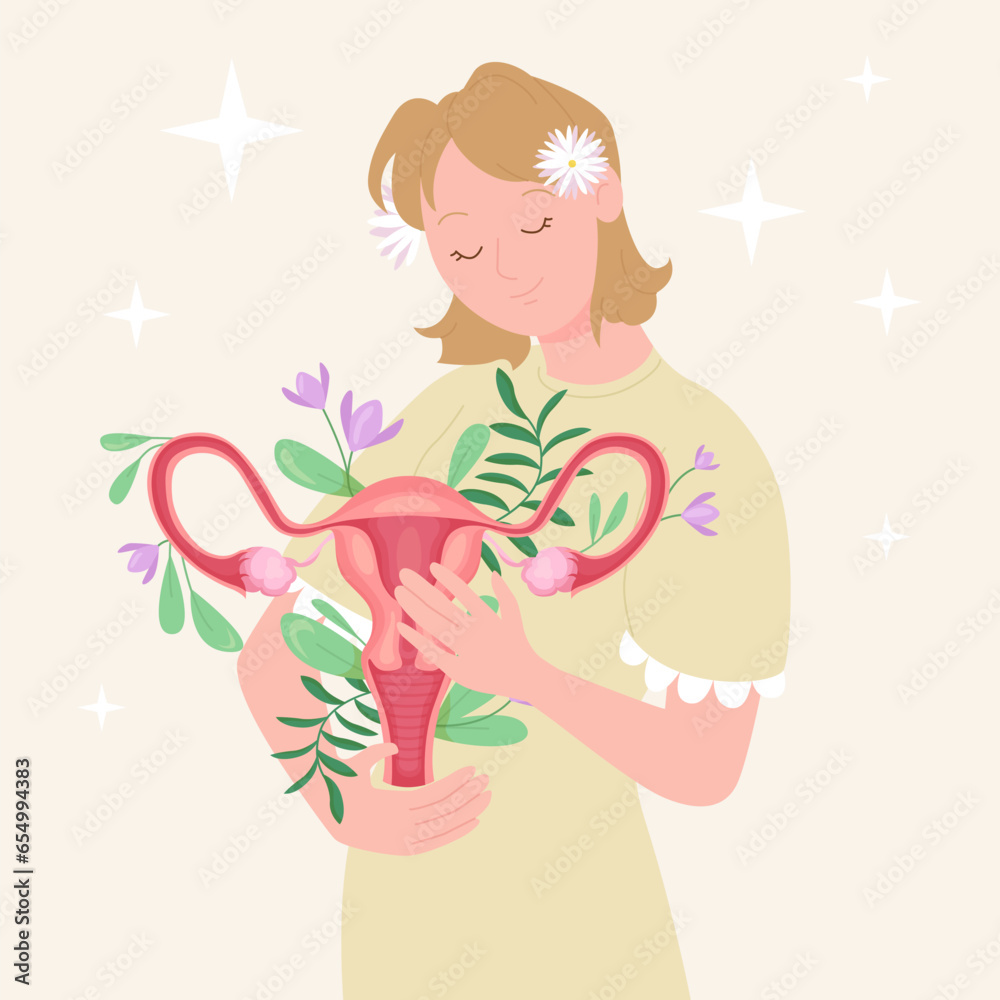 Care and support for health of female reproductive system vector ...