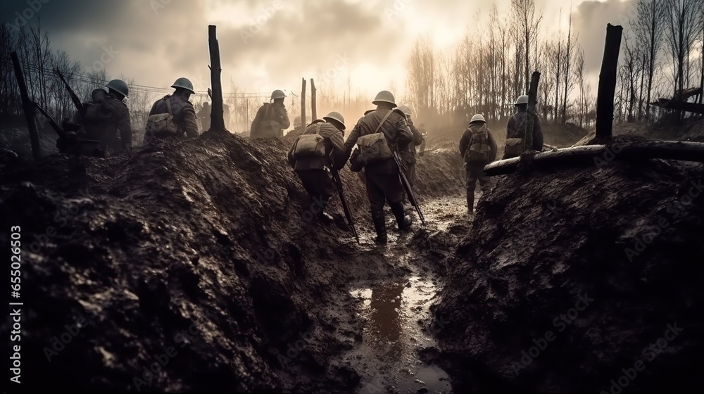 Cinematic portrait, World War II soldier, grim determination, vintage ...