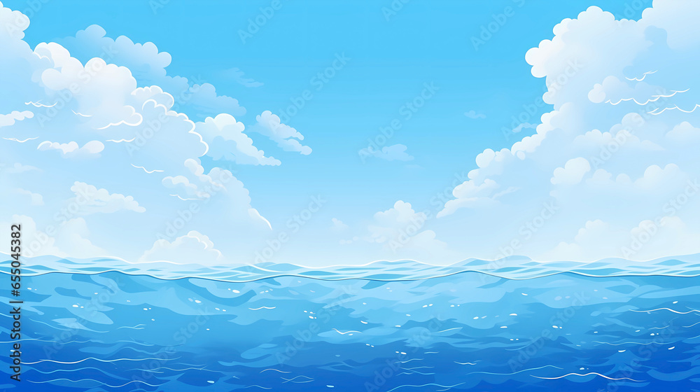Hand drawn cartoon blue sky and sea illustration background Stock Photo ...