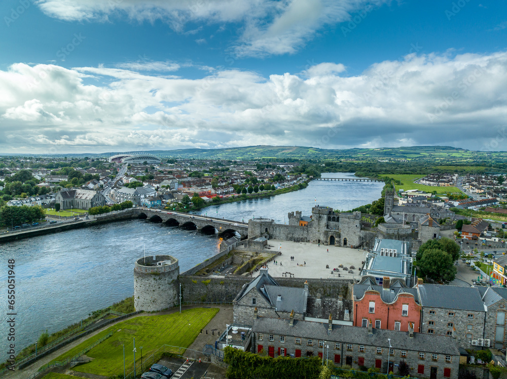 Aerial view of Limerick city and King John's castle on King's Island ...