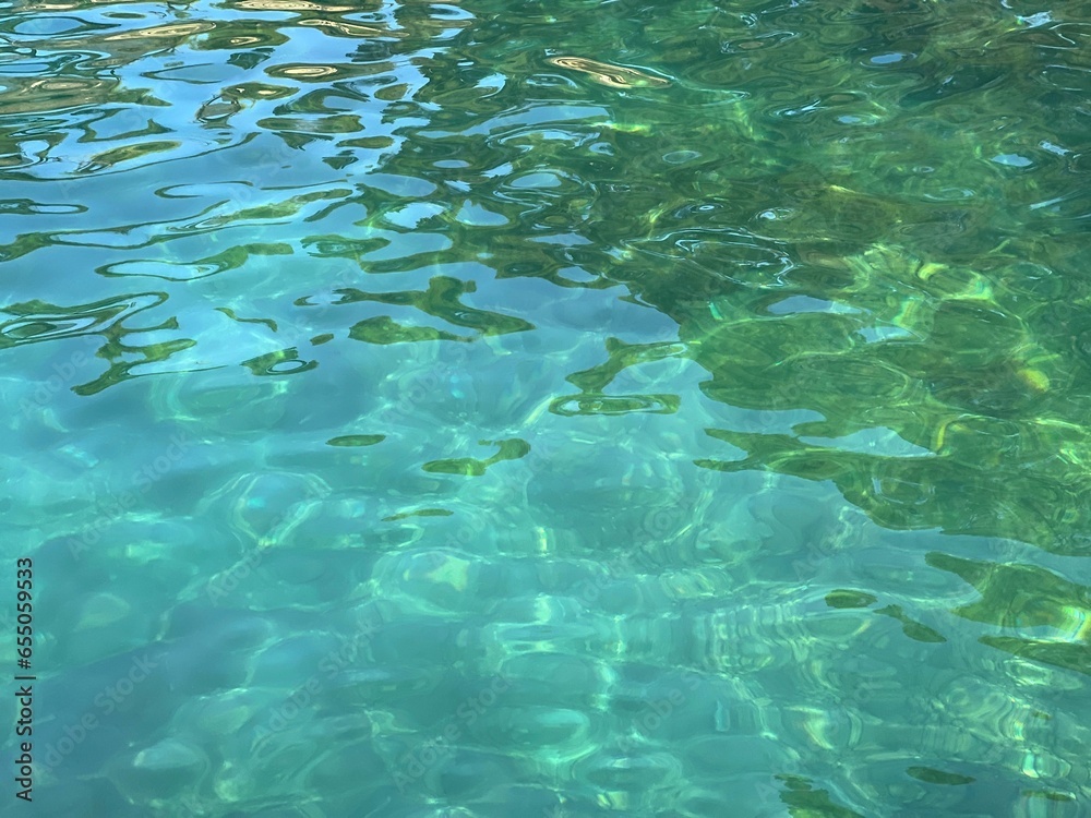 Transparent sea water surface turquoise blue glittering watercolor ...