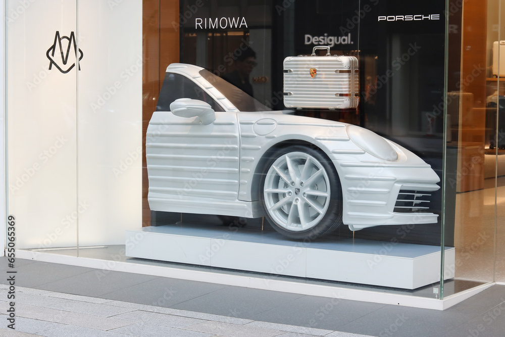 TOKYO, JAPAN - April 13, 2022: Window display of a Rimowa store in ...