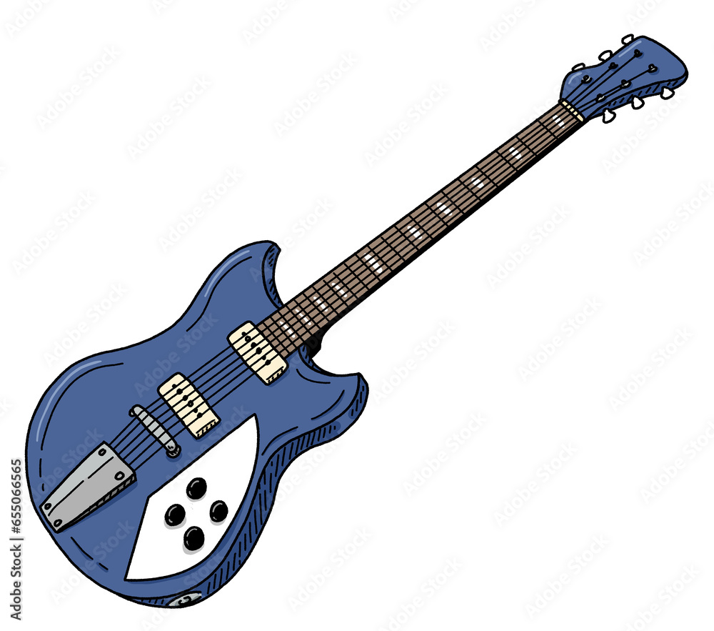 Cartoon Blue Electric Guitar Isolated In White Background - Transparent ...
