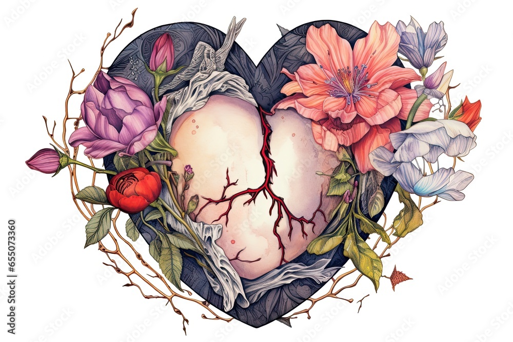 Transformative Healing: Mended Heart Drawings with Blooming Flowers and ...