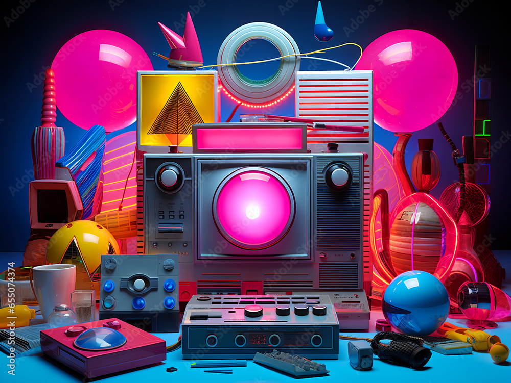 Neon Nights: 80s Magazine Cover with Vibrant Pink and Blue Aesthetics ...