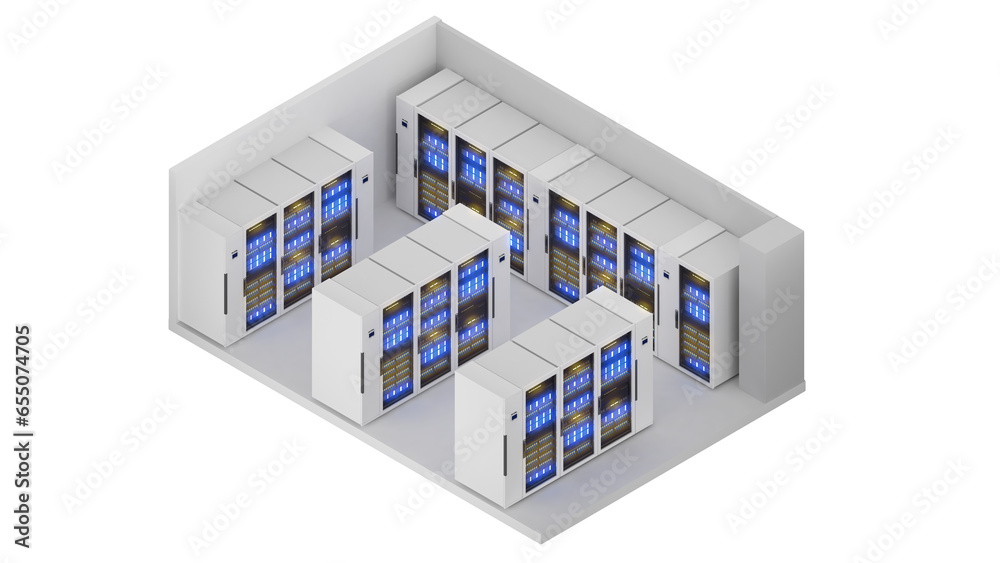 Isometric view of a small size server room,Data Center With Multiple ...