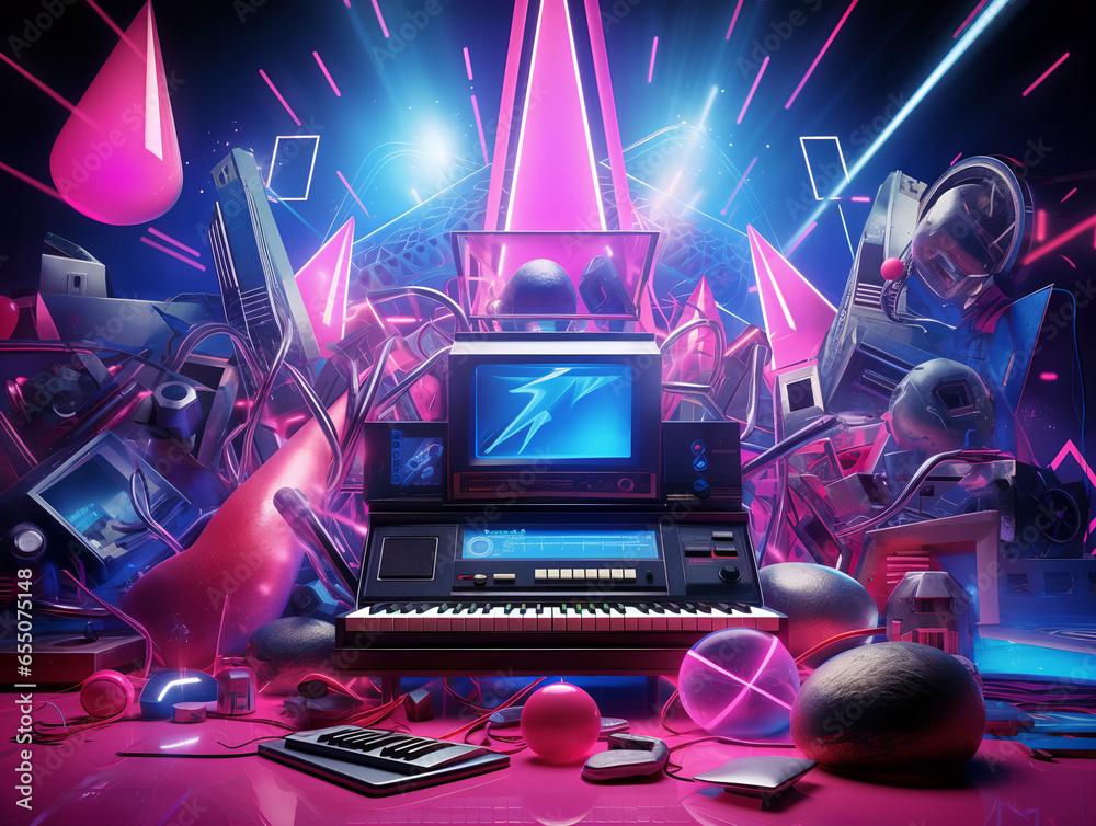 Neon Nights: 80s Magazine Cover with Vibrant Pink and Blue Aesthetics ...