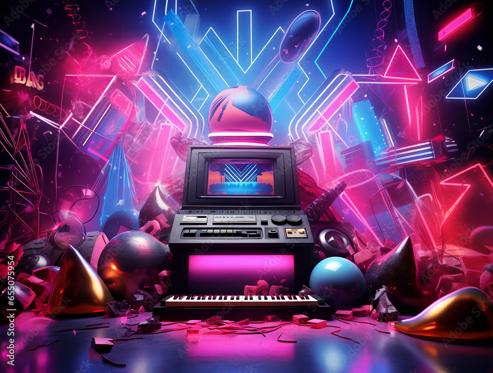 Neon Nights: 80s Magazine Cover with Vibrant Pink and Blue Aesthetics ...