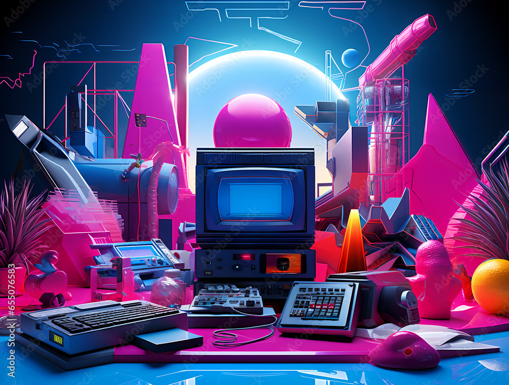 Neon Nights: 80s Magazine Cover with Vibrant Pink and Blue Aesthetics ...