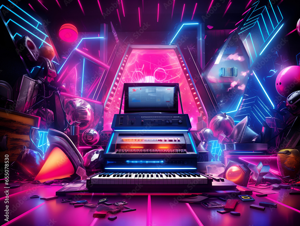 Neon Nights: 80s Magazine Cover with Vibrant Pink and Blue Aesthetics ...