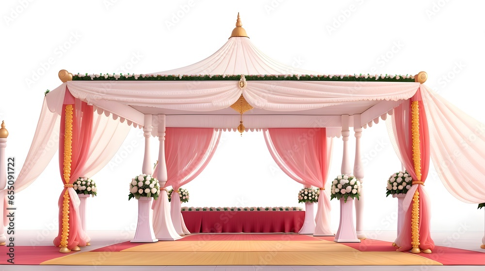 3d Indian hindu wedding mandap, decorations isolated with white ...