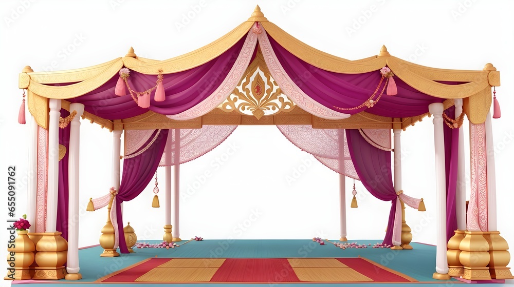 3d Indian hindu wedding mandap, decorations isolated with white ...