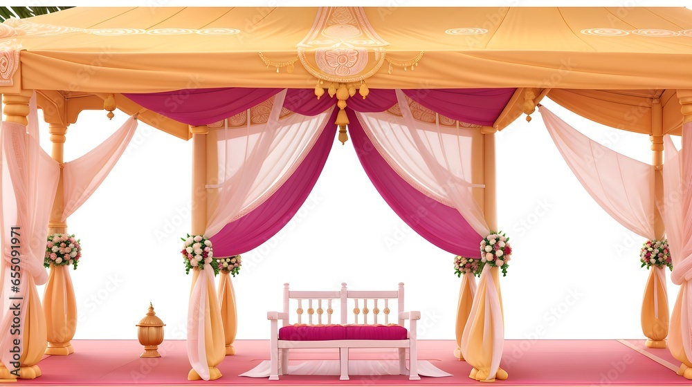 3d Indian hindu wedding mandap, decorations isolated with white ...