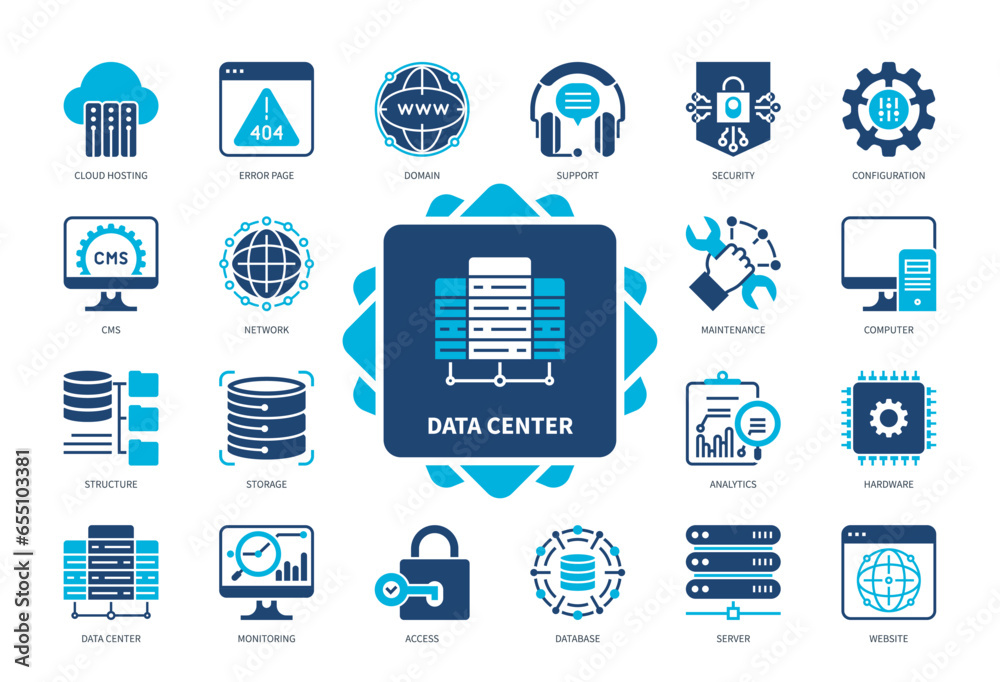 Data Center icon set. Server, Storage, Maintenance, Security ...