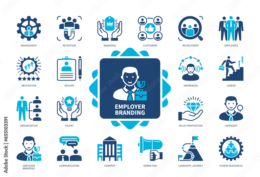 Employer Branding icon set. Candidate Journey, Career, Resume ...