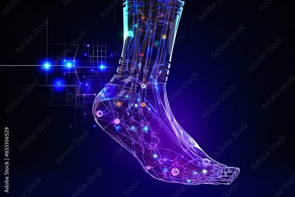 Digital illustration of human foot in digital technology concept ...