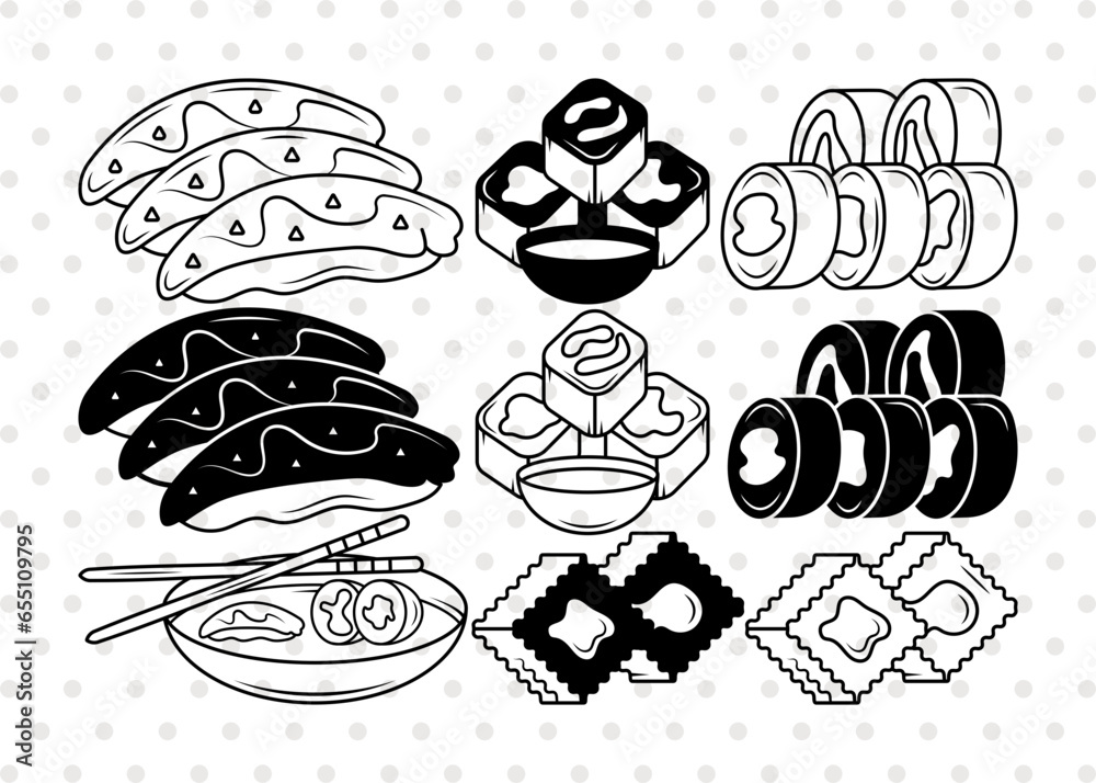 Vetor de Sushi SVG, Sushi Silhouette, Japanese Food Svg, Snacks Items ...