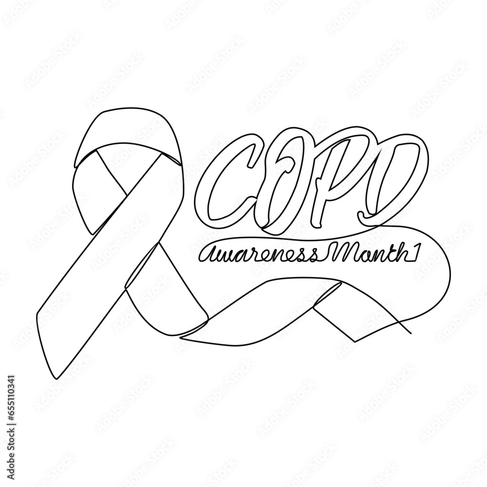 One continuous line drawing of COPD awareness month with white ...