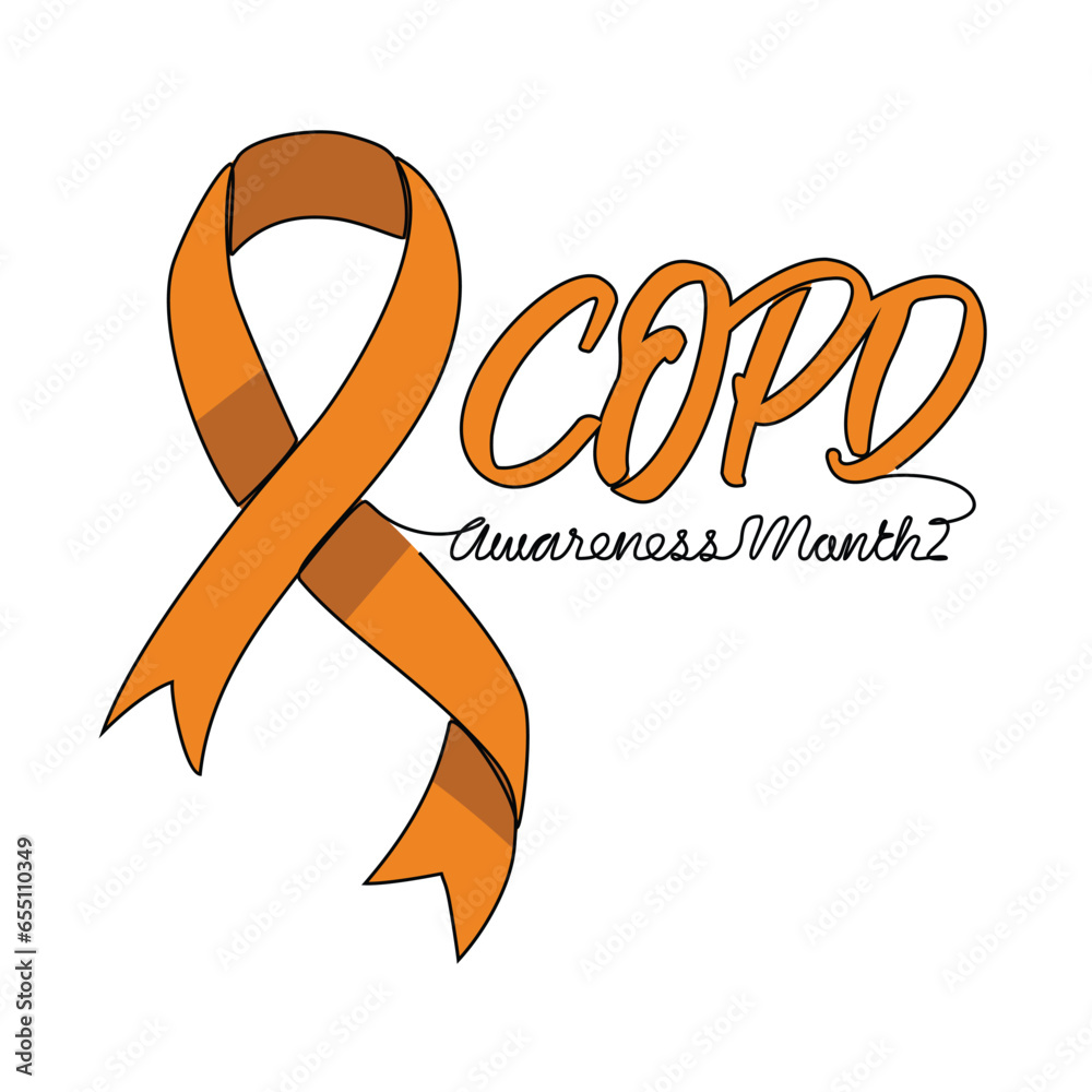 One continuous line drawing of COPD awareness month with white ...