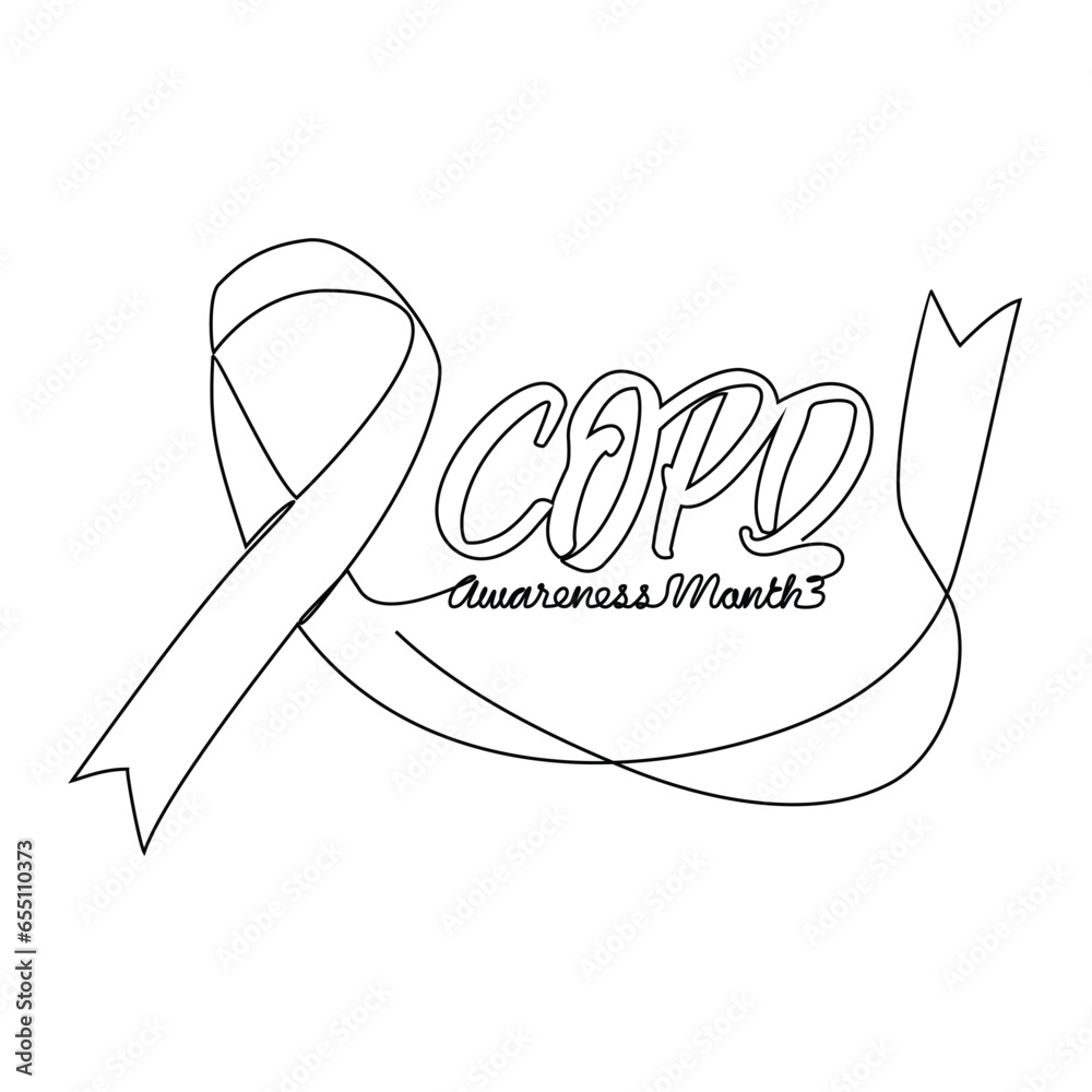 One continuous line drawing of COPD awareness month with white ...