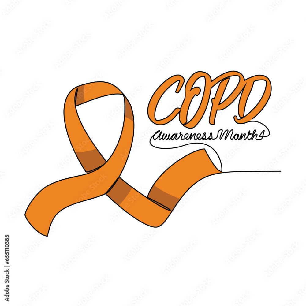 One continuous line drawing of COPD awareness month with white ...