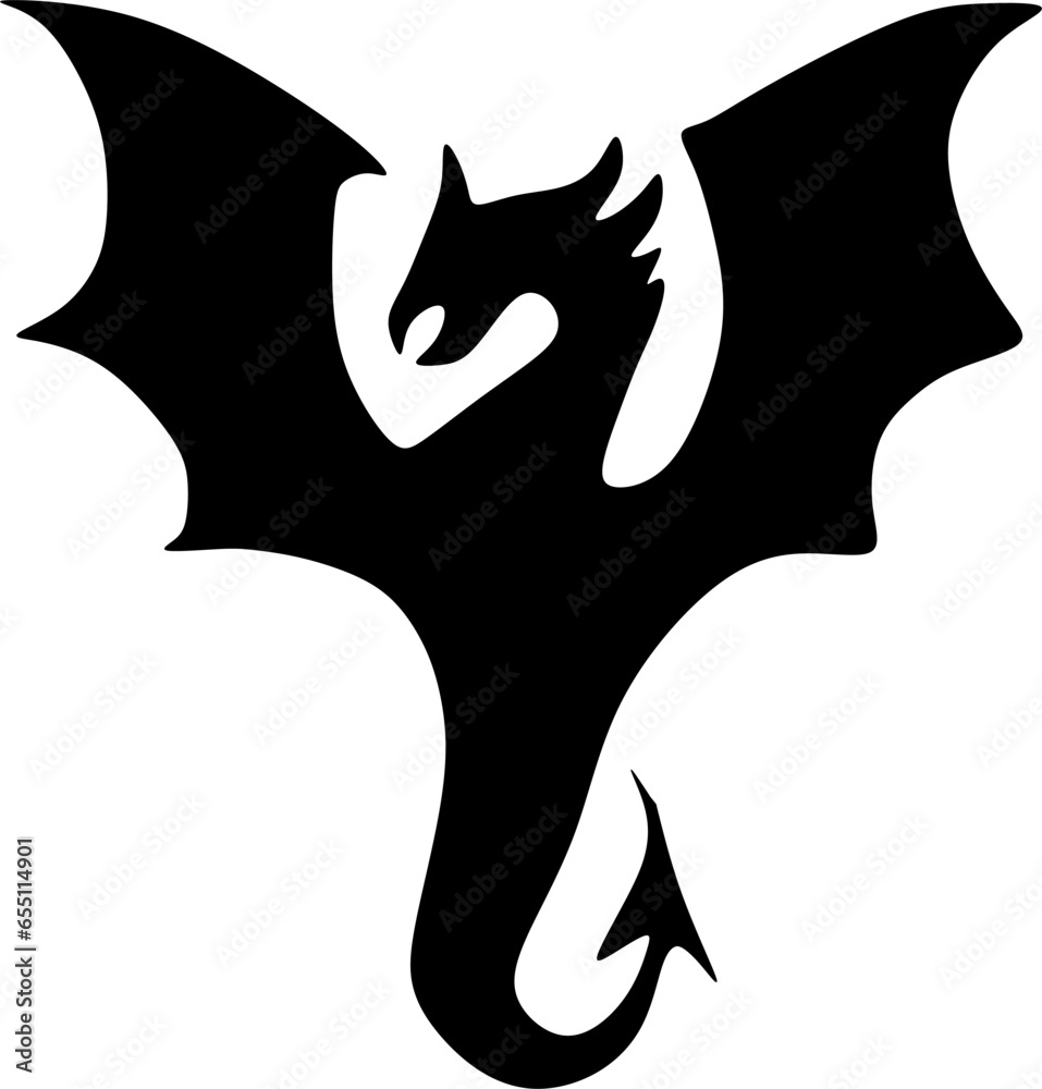 Cartoon illustration. silhouette of a fire dragon. Flying fantasy ...