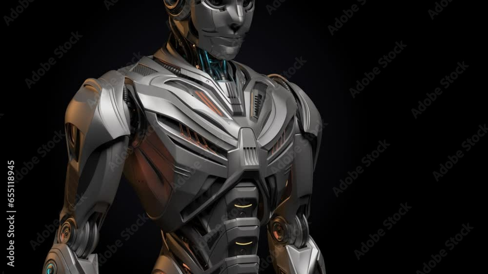 Detailed futuristic robot man or humanoid cyberpunk male switching ...