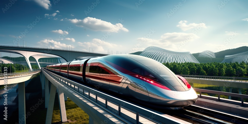 AI Generated. AI Generative. Fast speed train metro sybway on ground ...