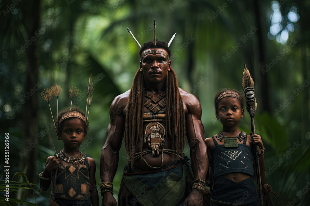 Foto de A portrait of indigenous jungle people in traditional attire ...