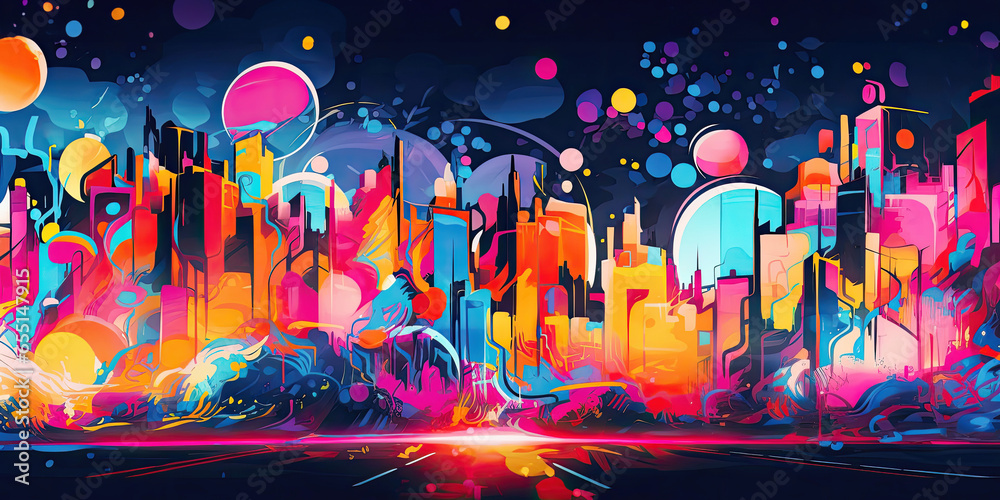 Neon street art urban cityscape Stock Illustration | Adobe Stock