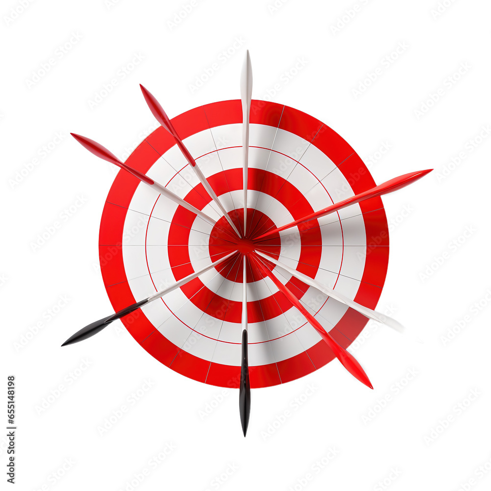 Target with arrow. A shooting target with arrows stuck in the center on ...