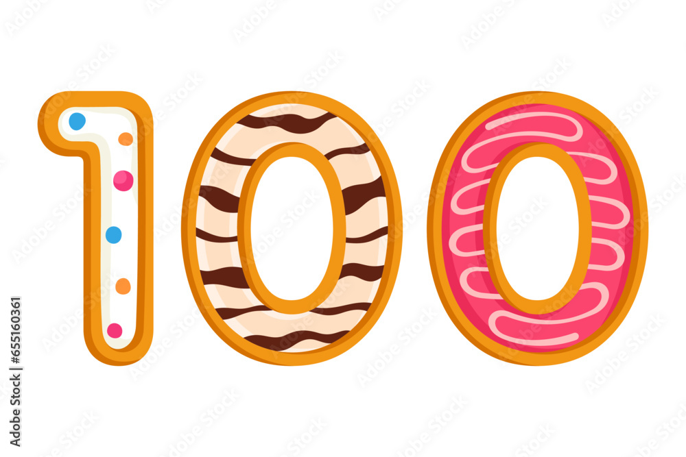100 number sweet glazed doughnut style vector illustration Stock Vector ...
