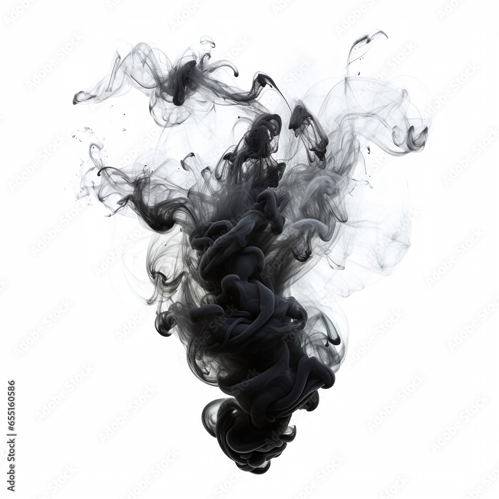 Black cloud or smoke on white background smoke frozen in an abstract ...