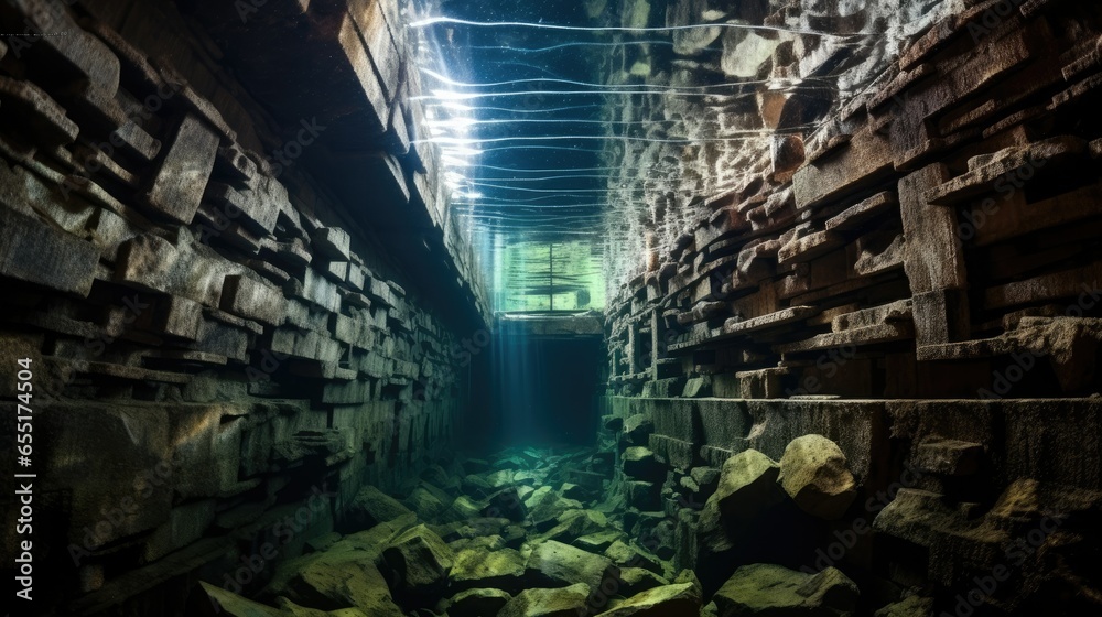 Foto de Underwater shot of a building foundation, showcasing submerged ...