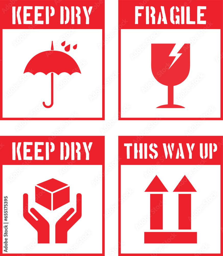 Packaging symbols, fragile and packing care label, vector illustration ...