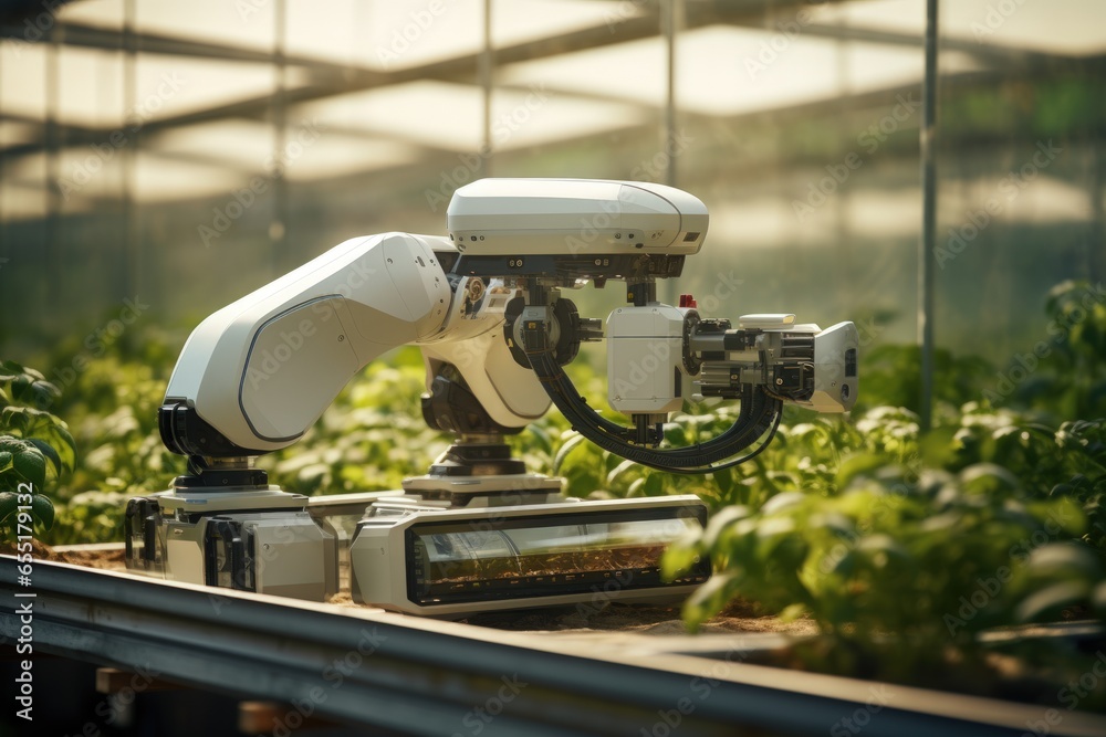 Agricultural Autonomous robot arm works in a greenhouse Stock Photo ...