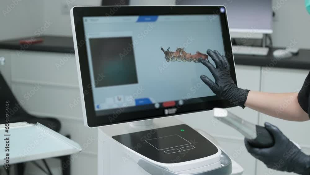 Doctor scans the patient's teeth in the clinic. The dentist holds in ...