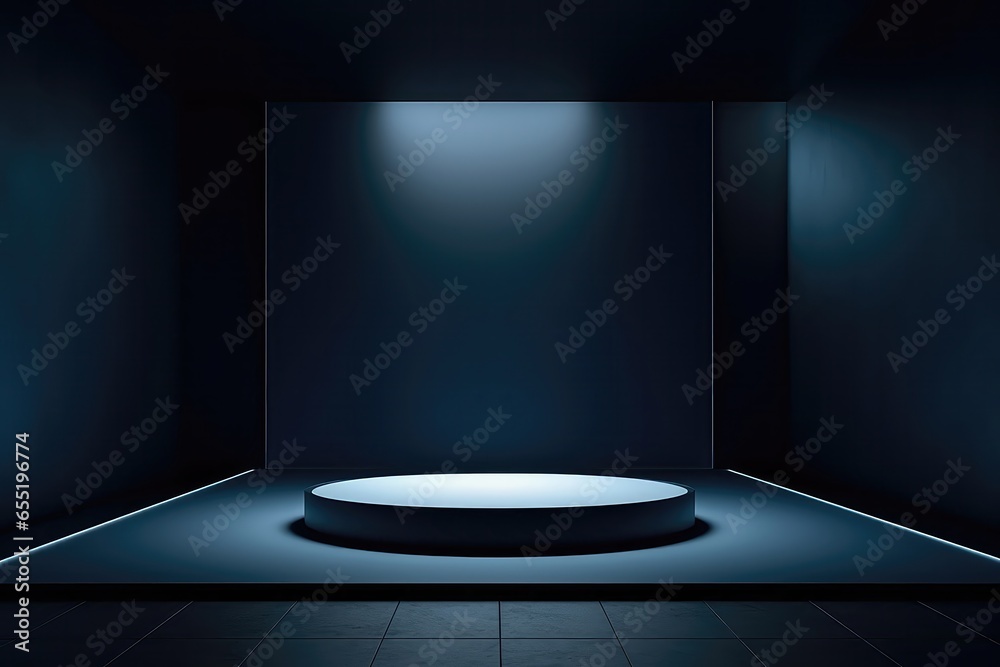 The Dark Stage With Smoky Dark Blue Background, Empty Dark Room With ...