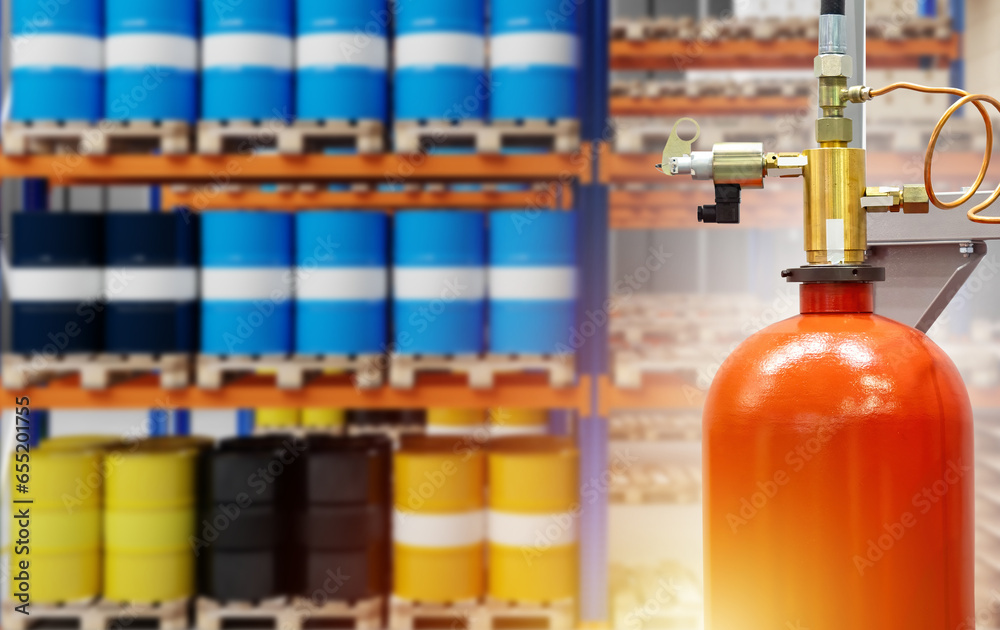 Industrial fire extinguisher. Combustion control system in warehouse ...